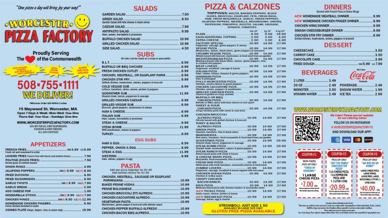 Worcester Pizza Factory: Menu - Worcester Pizza Factory